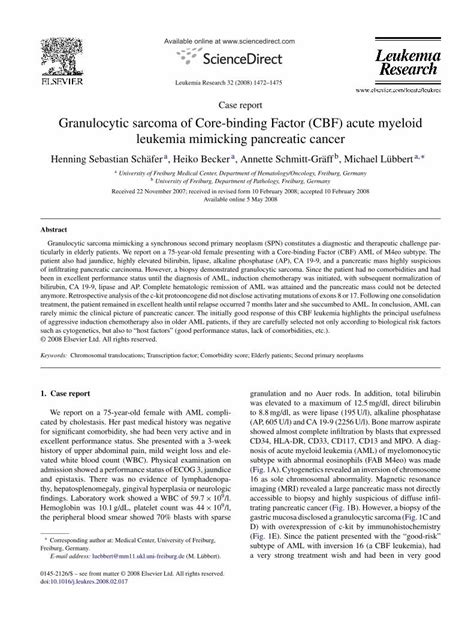 Pdf Granulocytic Sarcoma Of Core Binding Factor Cbf Acute Myeloid