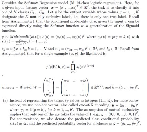 Solved Consider The Softmax Regression Model Multi Class Chegg