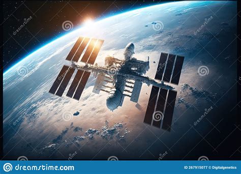 Space Satellite Orbiting The Earth Space Technology Generative Ai Stock Illustration