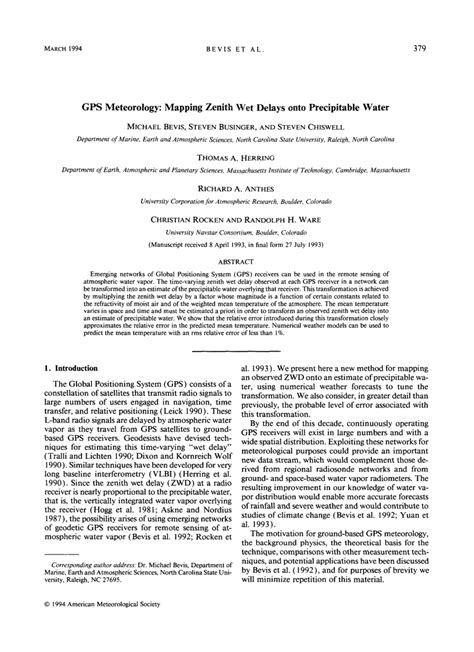 Pdf Gps Meteorology Mapping Zenith Wet Delays Onto Precipitable Water