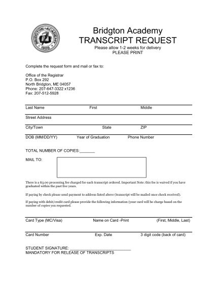 23 Generic Transcript Request Form Free To Edit Download And Print