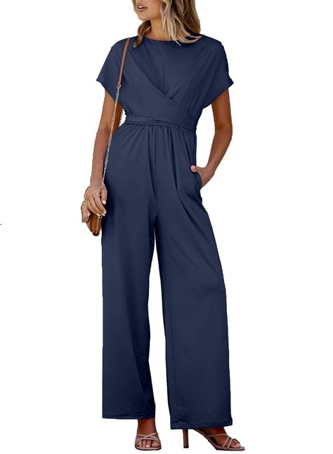 Dokotoo Dressy Jumpsuit For Women Elegant Solid Color Front Crisscross