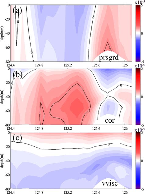 vertical structures of simulated terms in east west direction along