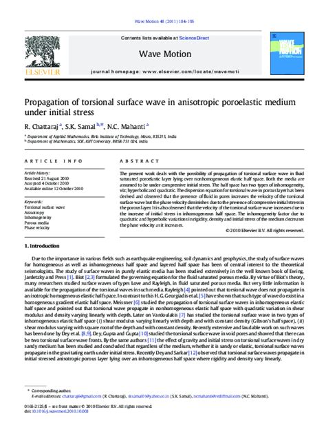 Pdf Propagation Of Torsional Surface Wave In Anisotropic Poroelastic Medium Under Initial Stress