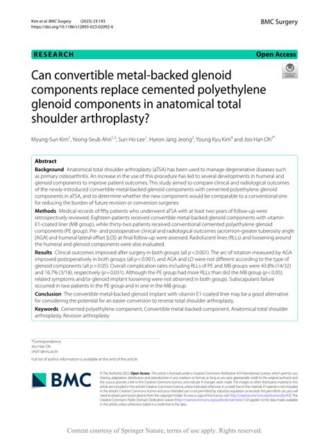 Pdf Can Convertible Metal Backed Glenoid Components Replace Cemented Polyethylene Glenoid