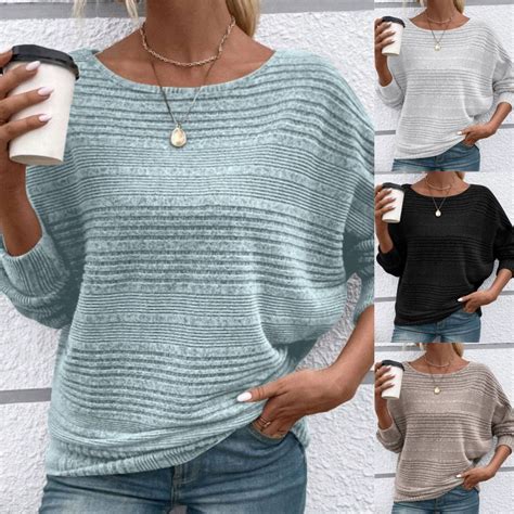 🌹autumn Sale 49 Off🌹solid Round Neck Striped Top With Long Sleeves