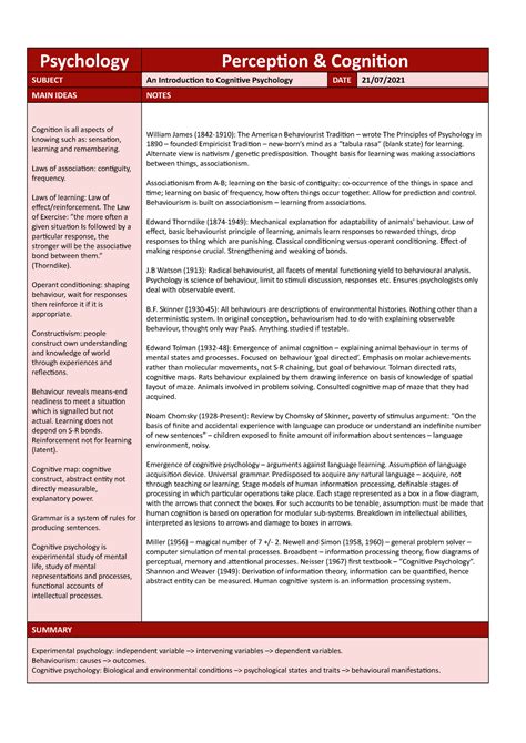 Lecture Notes Psychology Perception And Cognition Subject An