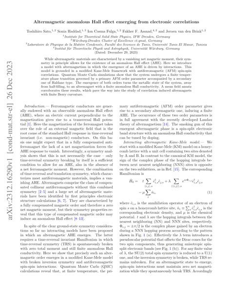 Pdf Altermagnetic Anomalous Hall Effect Emerging From Electronic