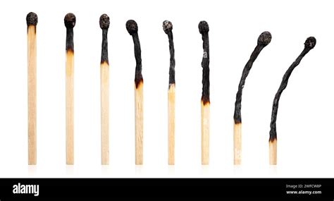 Burnt Matches Isolated On White Box Of Matches Different Stages Of