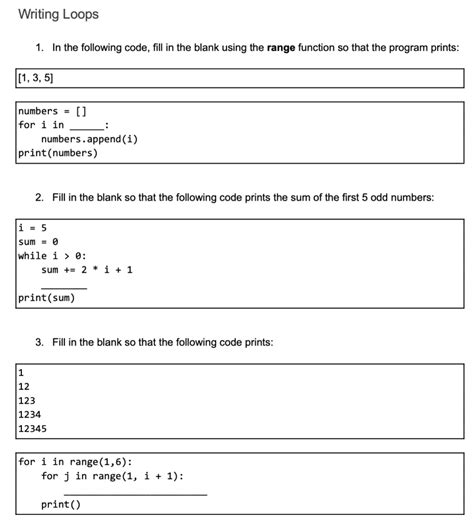 solved writing loops 1 in the following code fill in the