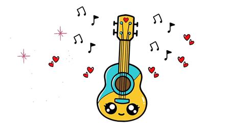 آموزش نقاشی گیتار بامزه کودکانه با چشم های خوشکل