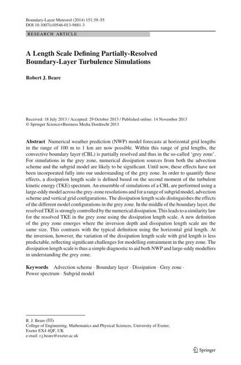 pdf a length scale defining partially resolved boundary layer