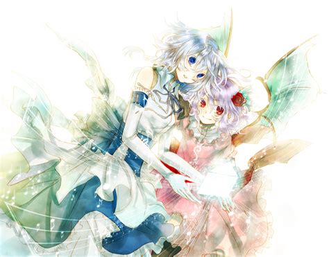 2girls Blue Eyes Dress Izayoi Sakuya Maid Music Red Eyes Remilia