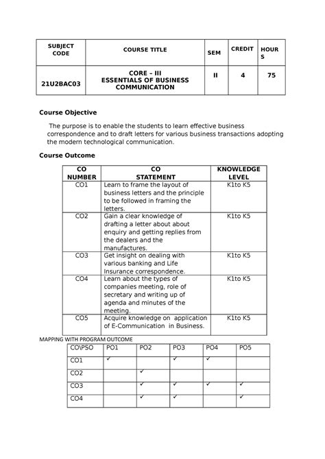 Ebc Notes Business Communication Subject Code Course Title Sem Credit Hours 21u2bac Core