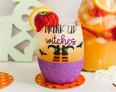 Drink Up Witches Wine Glass Spooky Cute Party Glass Blush And Bold