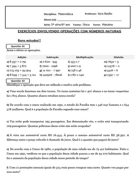 Exerccios De Reviso 6 Ano Pdf