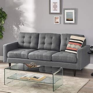 Contemporary Tufted Fabric 3 Seater Sofa With Rubberwood Legs And