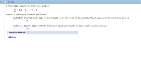 solved a falling object satisfies the initial value problem