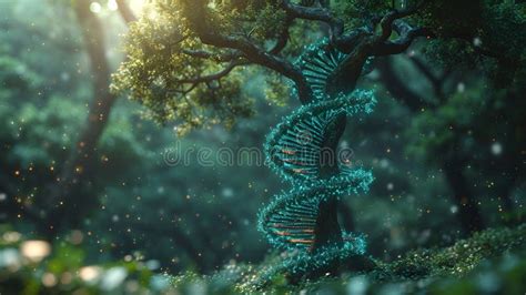 Green Tree With Dna Biotechnology Or Synthetic Biology Stock