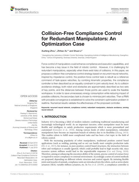 Pdf Collision Free Compliance Control For Redundant Manipulators An Optimization Case