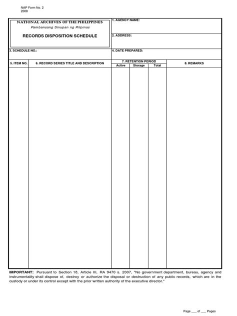 Nap Form 2 Rds Pdf Records Management Government Information