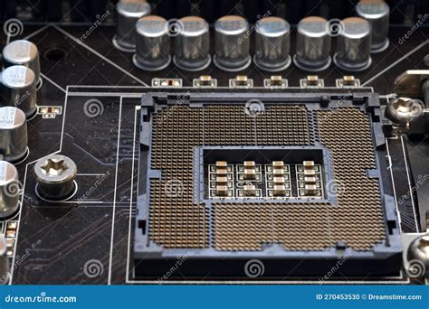 Detail Of A CPU Socket On A Modern PC Motherboard Printed Circuit Board Computer Motherboard