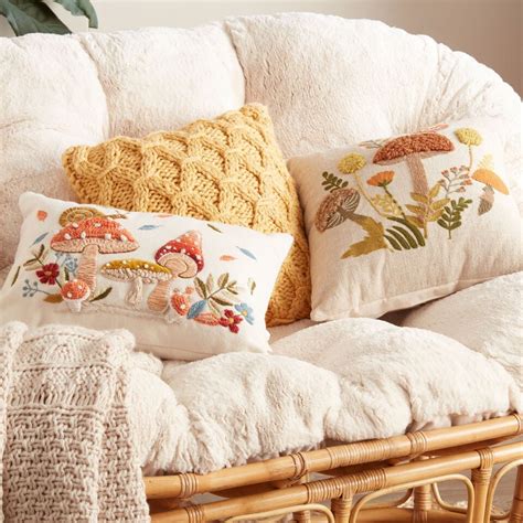 Ivory Embroidered Mushroom Lumbar Pillow World Market Mushroom