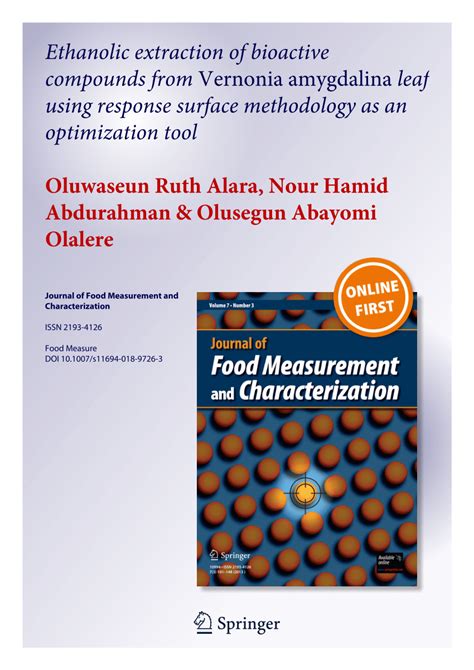 Pdf Ethanolic Extraction Of Bioactive Compounds From Vernonia