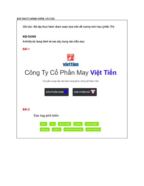 BÀI THỰC HÀNH HTML VÀ CSS Đại cương công nghệ thông tin Studocu