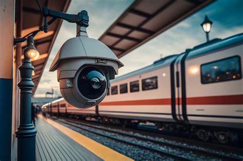 Premium Ai Image Cctv Camera Operating On Train Station Platform Neural Network Ai Generated