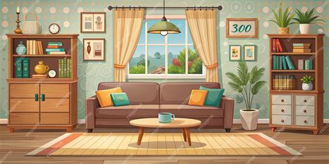 Vector Illustration Of A Cozy Cartoon Interior Of A Home Room A Living