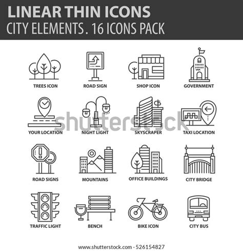 Set Thin Line Flat Icons Elements Stock Vector Royalty Free 526154827