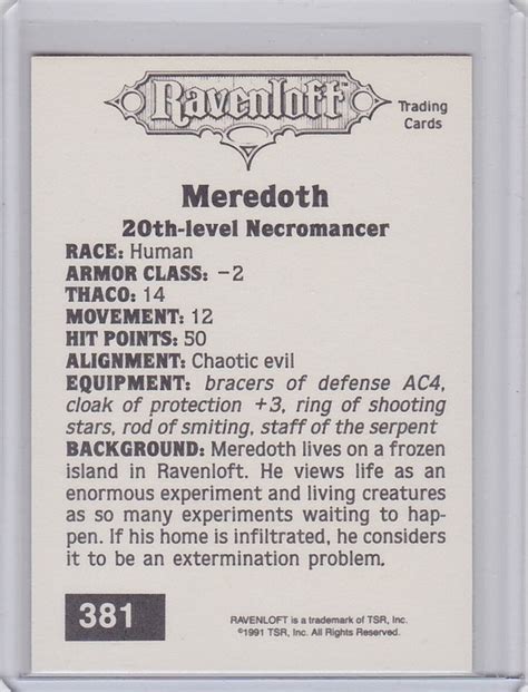 1991 Advanced Dungeons And Dragons R2 Ravenloft Meredoth 381 Trading