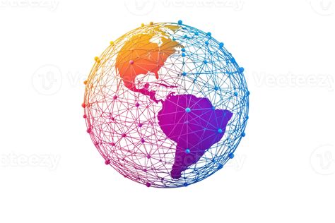 A Colorful Stylized Globe Composed Of Interconnected Lines And Nodes Representing A Global