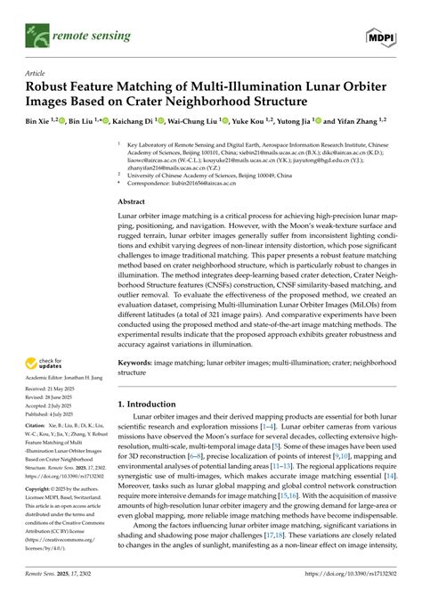 Pdf Robust Feature Matching Of Multi Illumination Lunar Orbiter Images Based On Crater