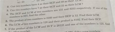Can Two Numbers Have As Their Hcf And As Their Lcm The Hcf A