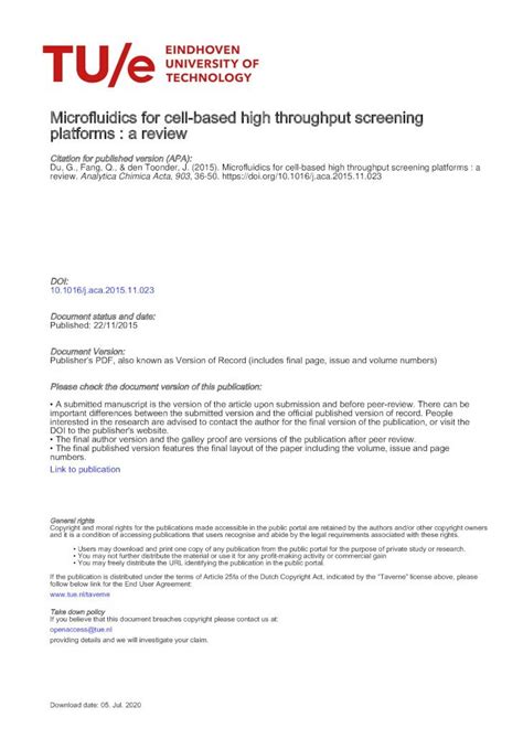 Pdf Microfluidics For Cell Based High Throughput Screening · High
