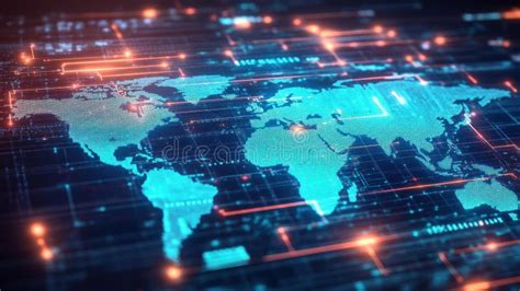 Digital World Map With Glowing Data Connections And Futuristic Design
