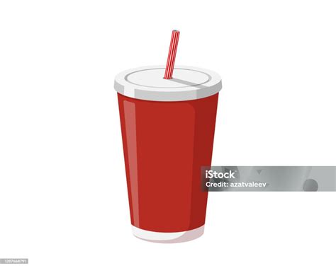 소다 또는 신선한 주스 칵테일을 마시는 빨대와 빨간색 일회용 종이 또는 플라스틱 음료 컵 포장 템플릿 흰색 배경에서 격리된 벡터 그림 0명에 대한 스톡 벡터 아트 및 기타