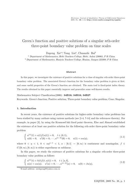 Pdf Greens Function And Positive Solutions Of A Singular Nth Order