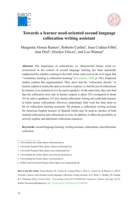 Pdf Towards A Learner Need Oriented Second Language Collocation