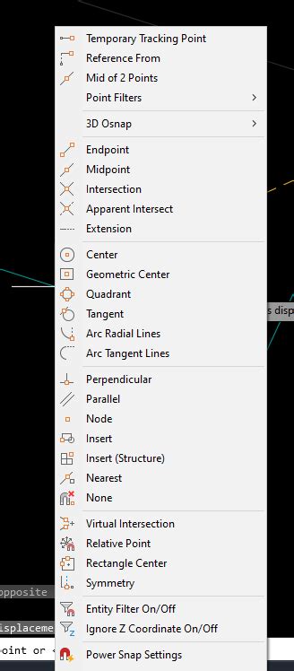 middle of two points from right click menu not showing cursor or
