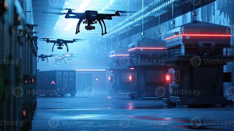 Ai Generated A Cutting Edge Cyber Security System In Action With Drones Patrolling The