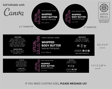 Black Pink Editable Skincare Product Label Templates Body Etsy