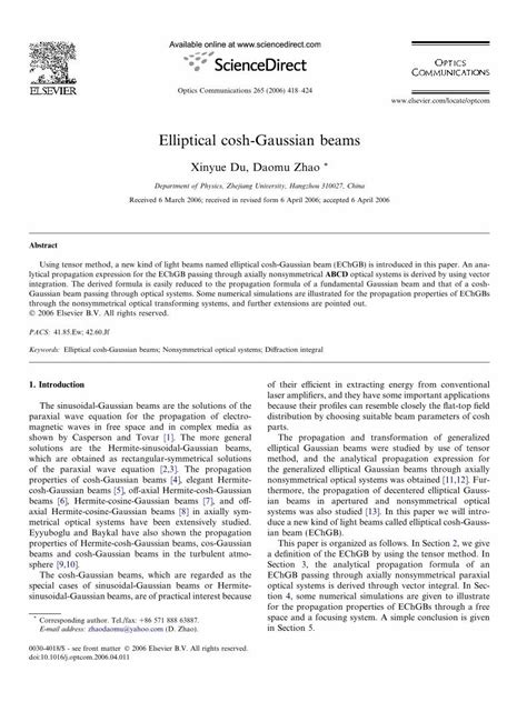 Pdf Elliptical Cosh Gaussian Beams Dokumentips