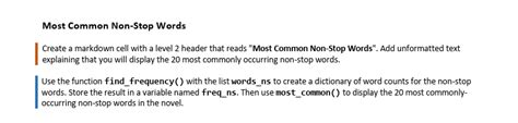Solved Most Common Non Stop Wordscreate A Markdown Cell With