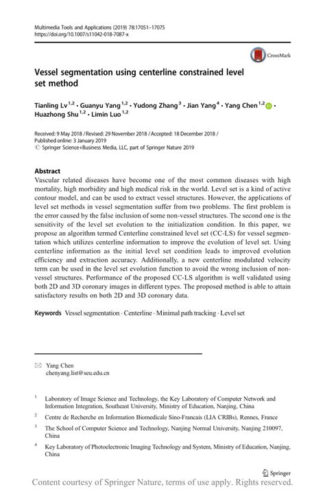 Vessel Segmentation Using Centerline Constrained Level Set Method