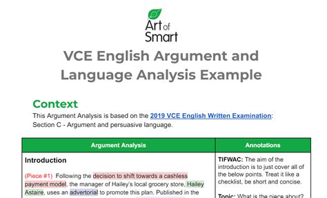 how to write a vce argument and language analysis for english
