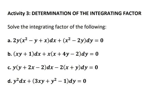 solved activity 3 determination of the integrating factor