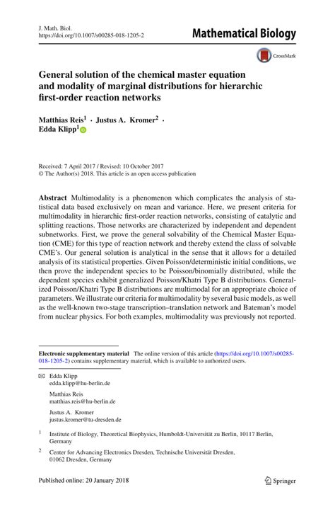 Pdf General Solution Of The Chemical Master Equation And Modality Of
